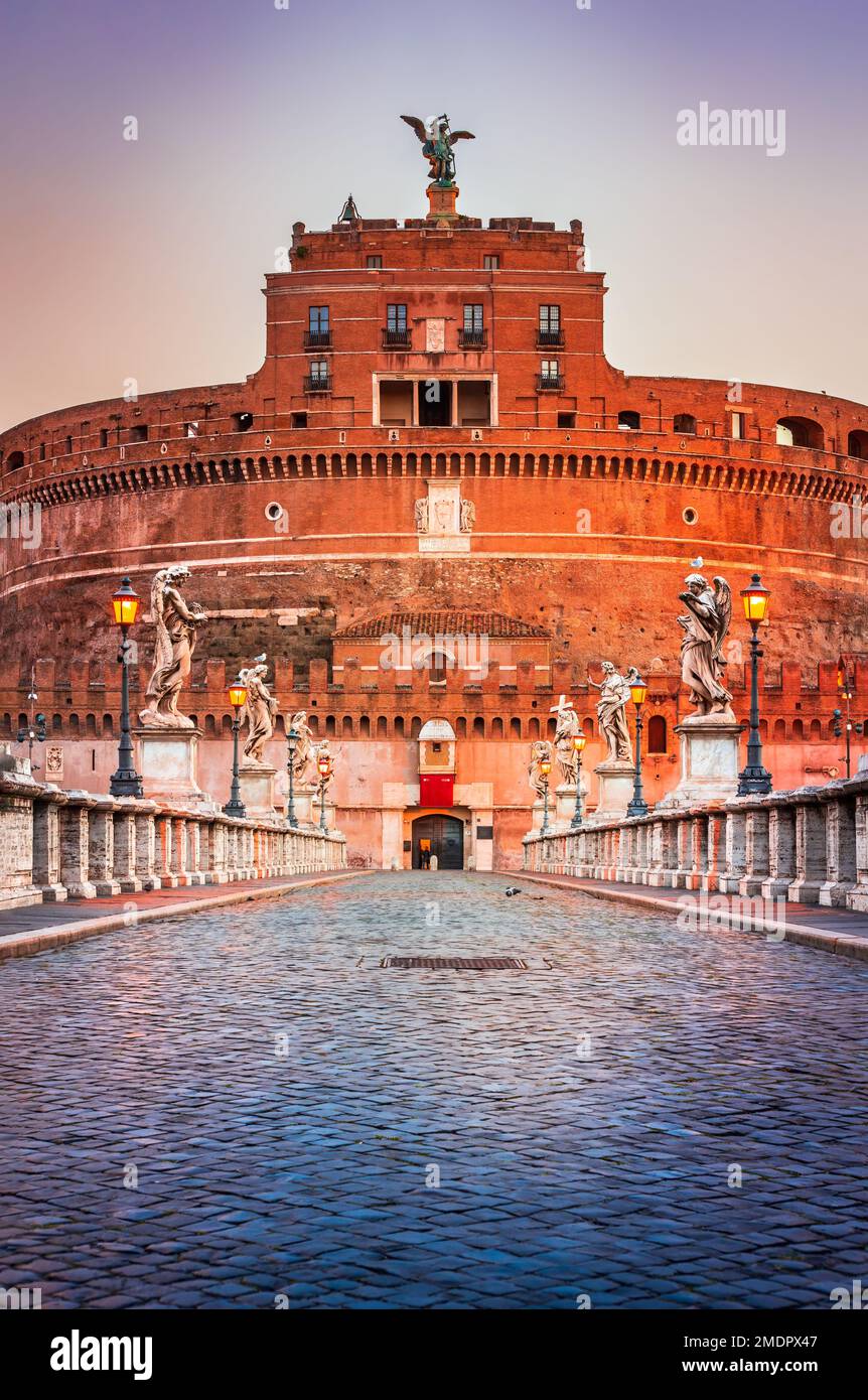 Rome, Italy. Sunset golden hour with famous Castle Sant Angelo, Roman ...