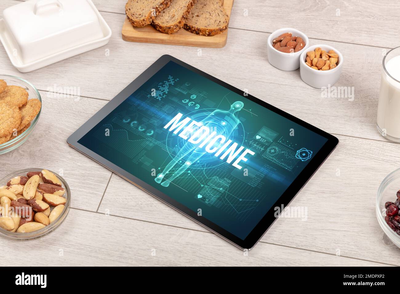 Tablet Pc with fruits, medical concept Stock Photo - Alamy