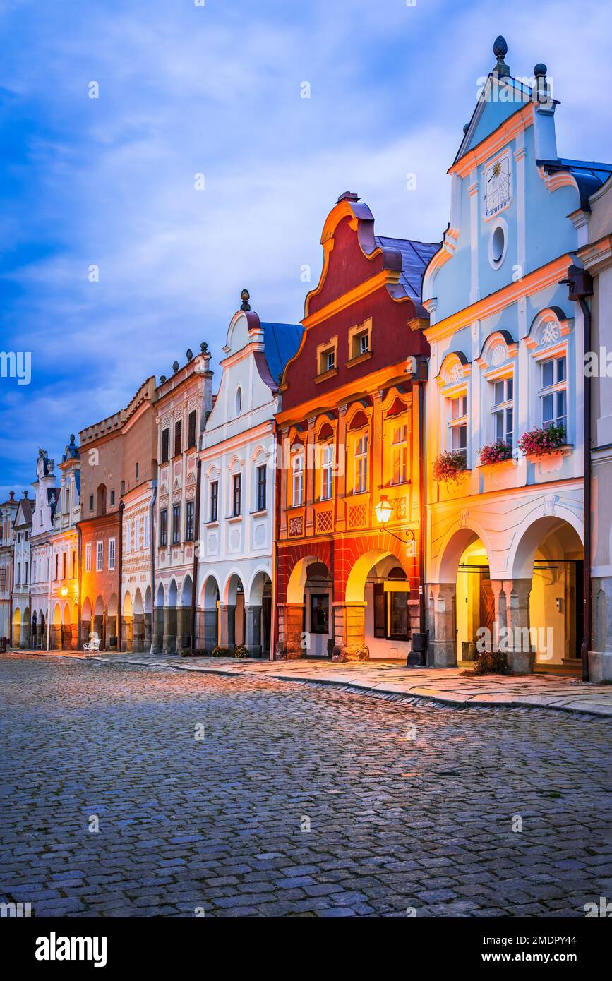 Telc, Czech Republic. Hradce Square in historical Telc (Teltsch) with ...