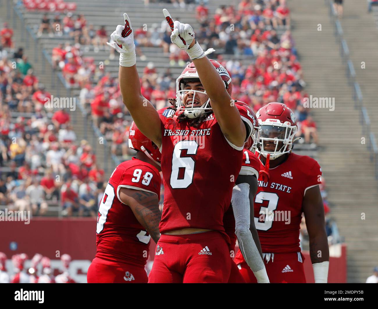Fresno State's Levelle Bailey celebrates a sack against Connecticut ...