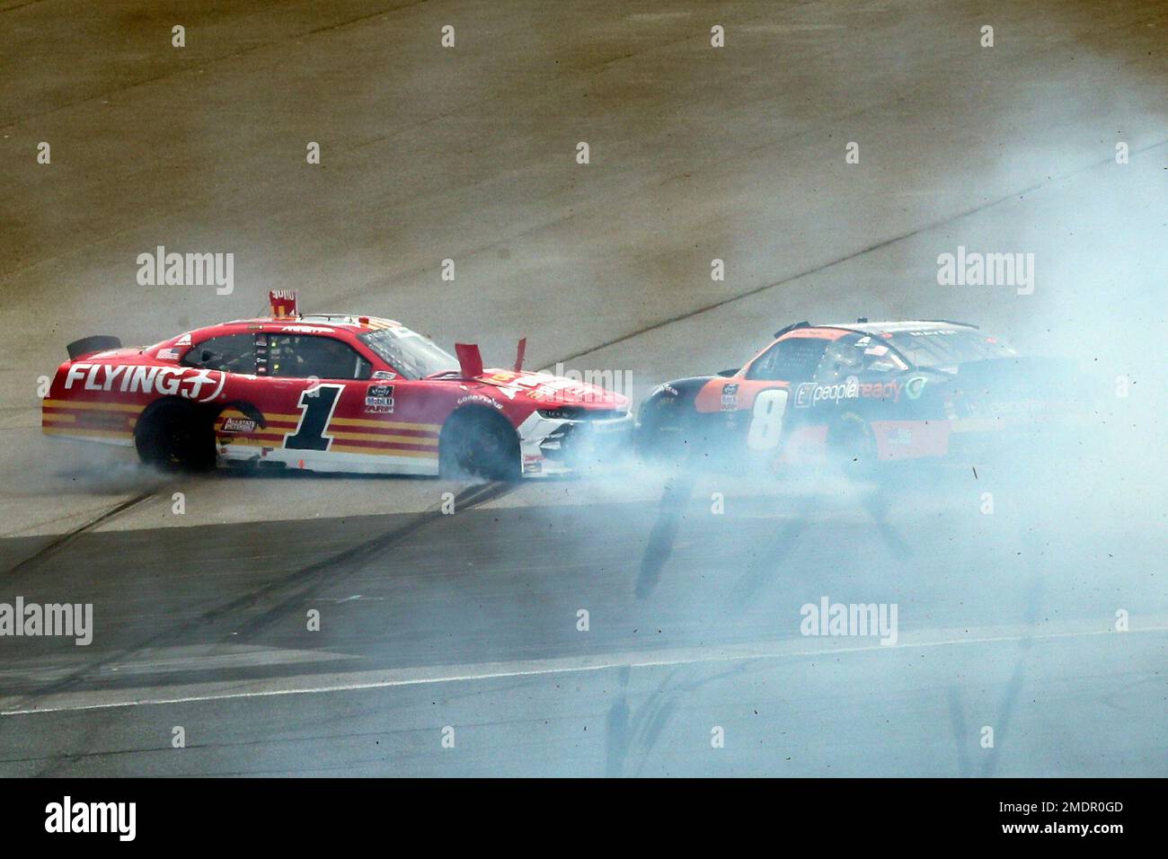 Michael Annett (1) and Sam Mayer (8) crash during the early laps of the ...