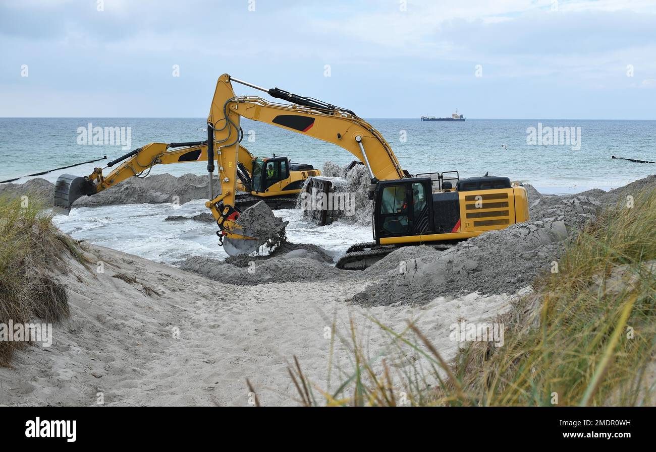 Dredger for land reclamation on a construction site in the Baltic Sea ...