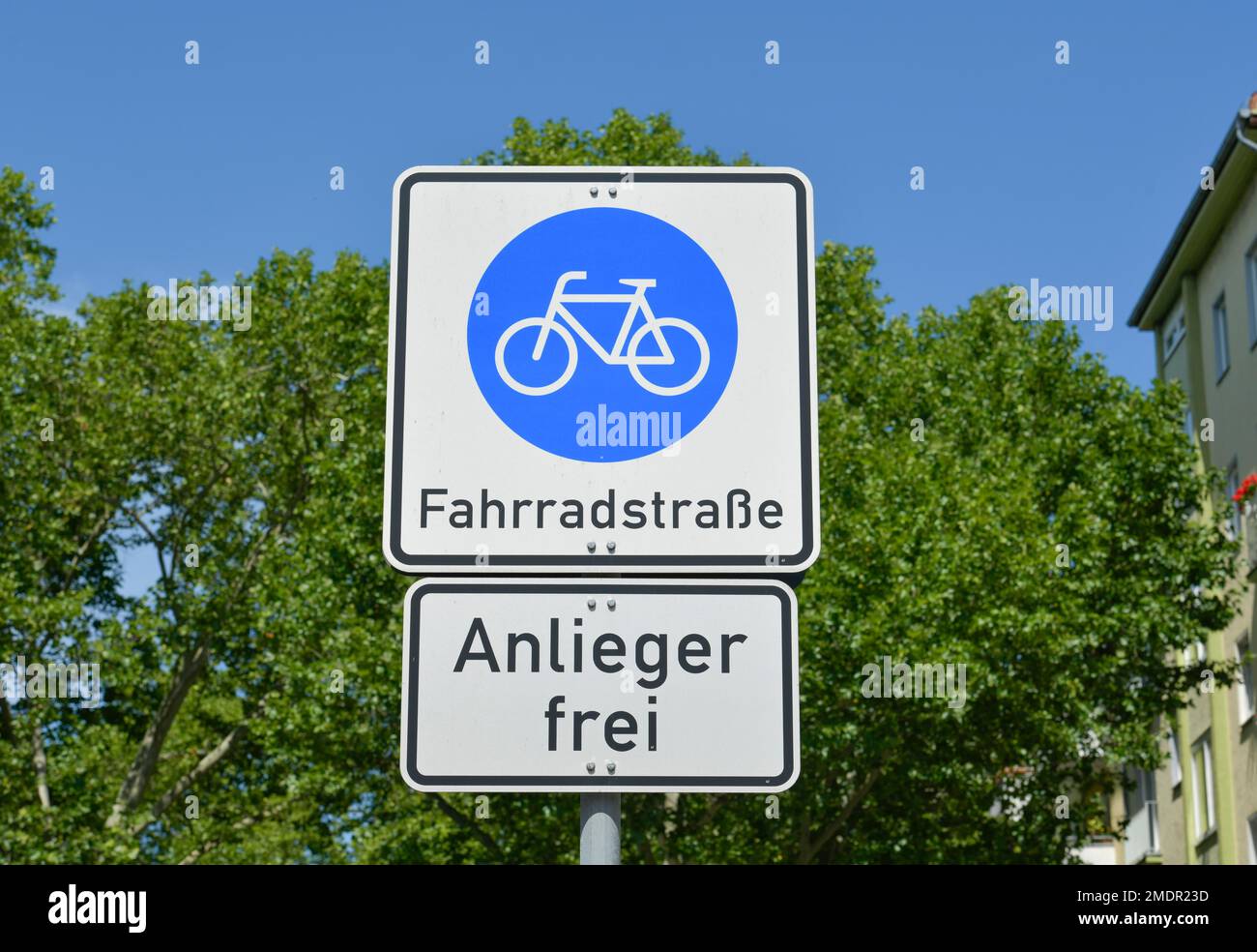 Traffic sign bicycle lane residents only Stock Photo - Alamy