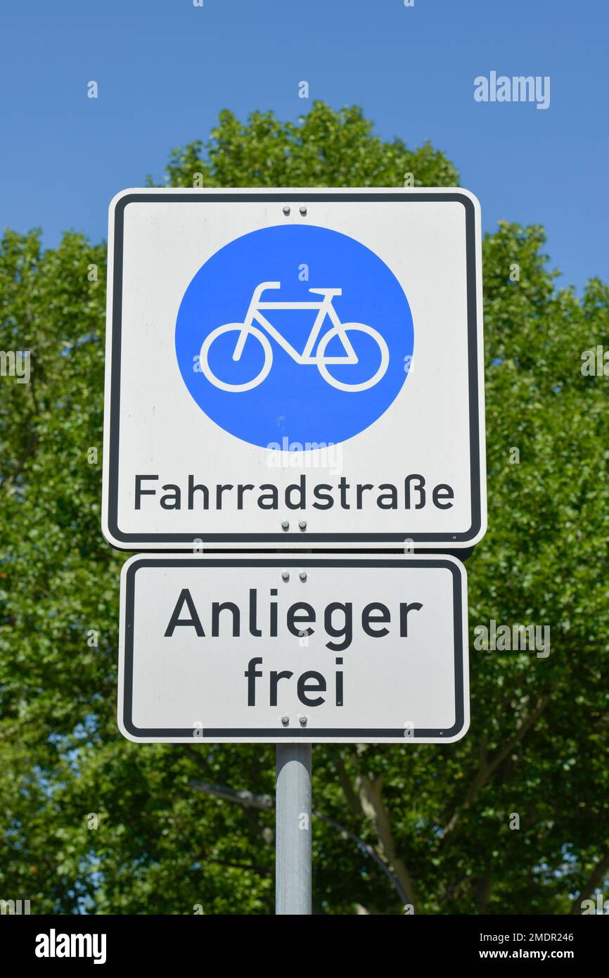 Traffic sign bicycle lane residents only Stock Photo - Alamy