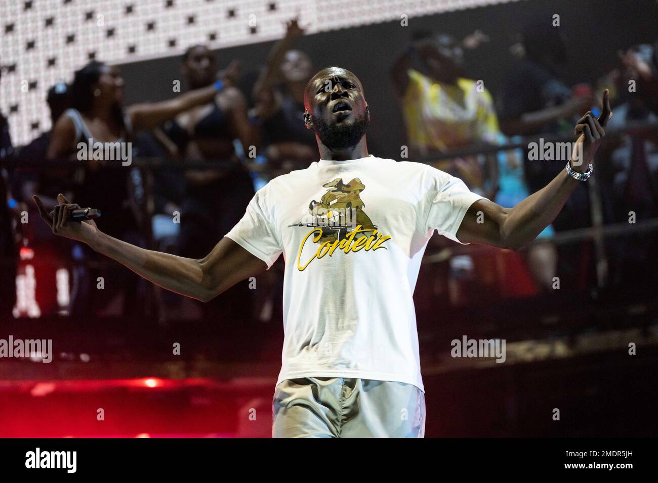 Stormzy performs at the Reading Music Festival, England, Friday, Aug ...
