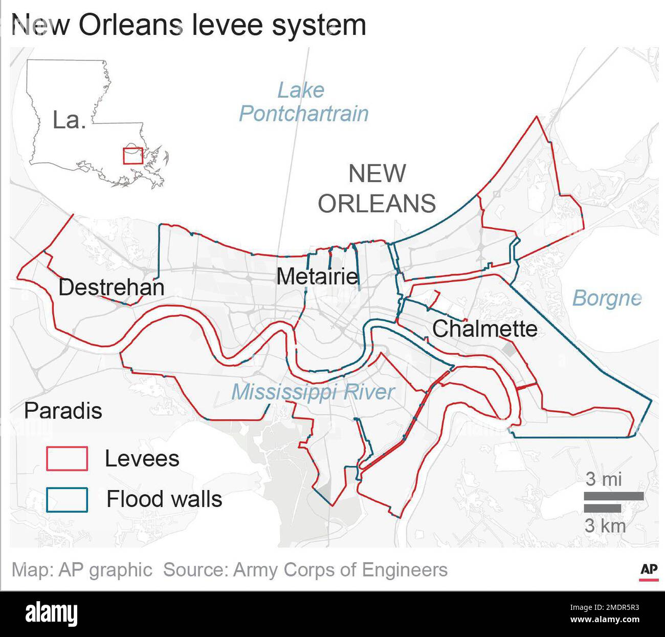 This map highlights the system of levees and flood walls that protect ...