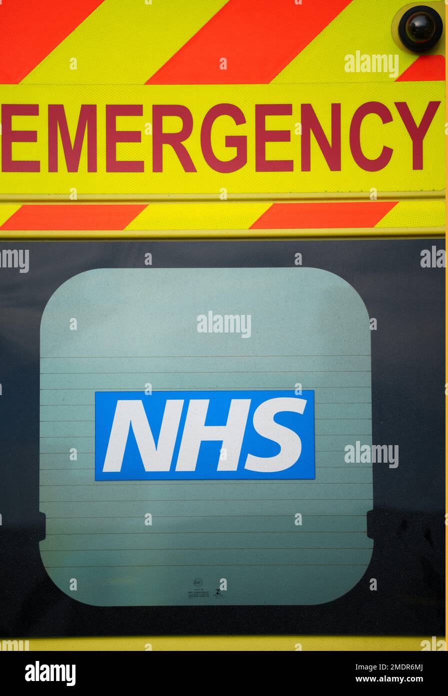 An ambulance with a NHS sign on the window, outside Leeds Ambulance ...