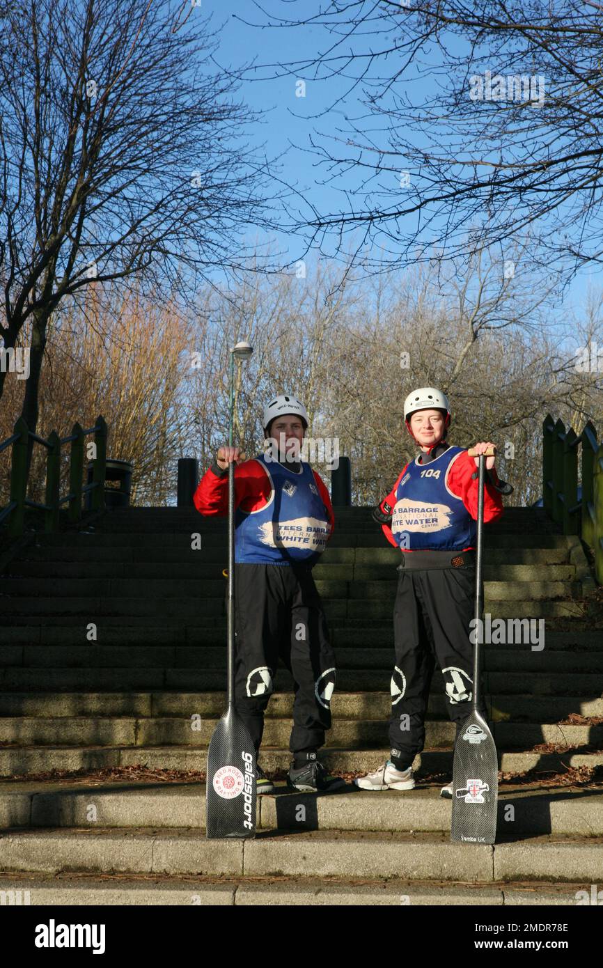 Tees Barrage, Stockton on Tees, UK. Sisters Jess and and Sarah-Jane ...