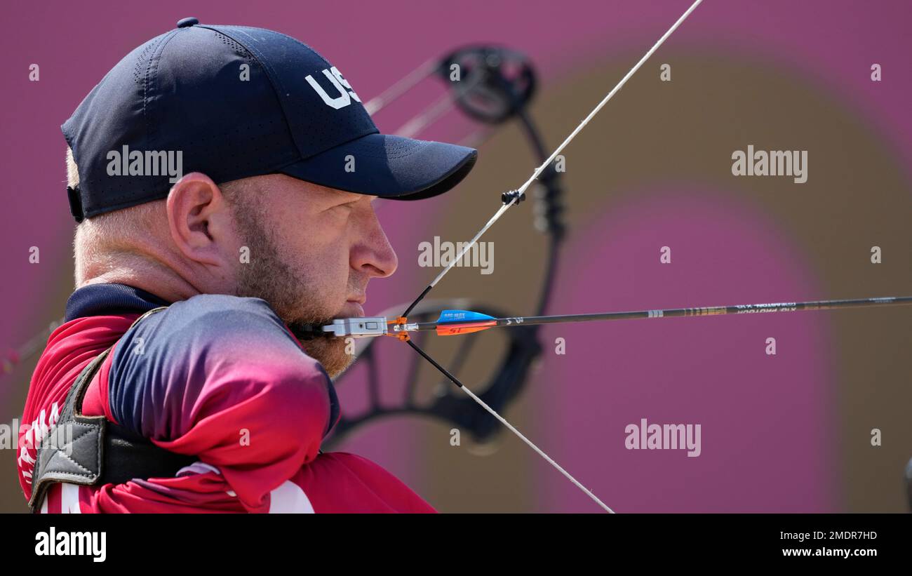 Matt Stutzman of the U.S. holds the bow with his foot as he competes in ...
