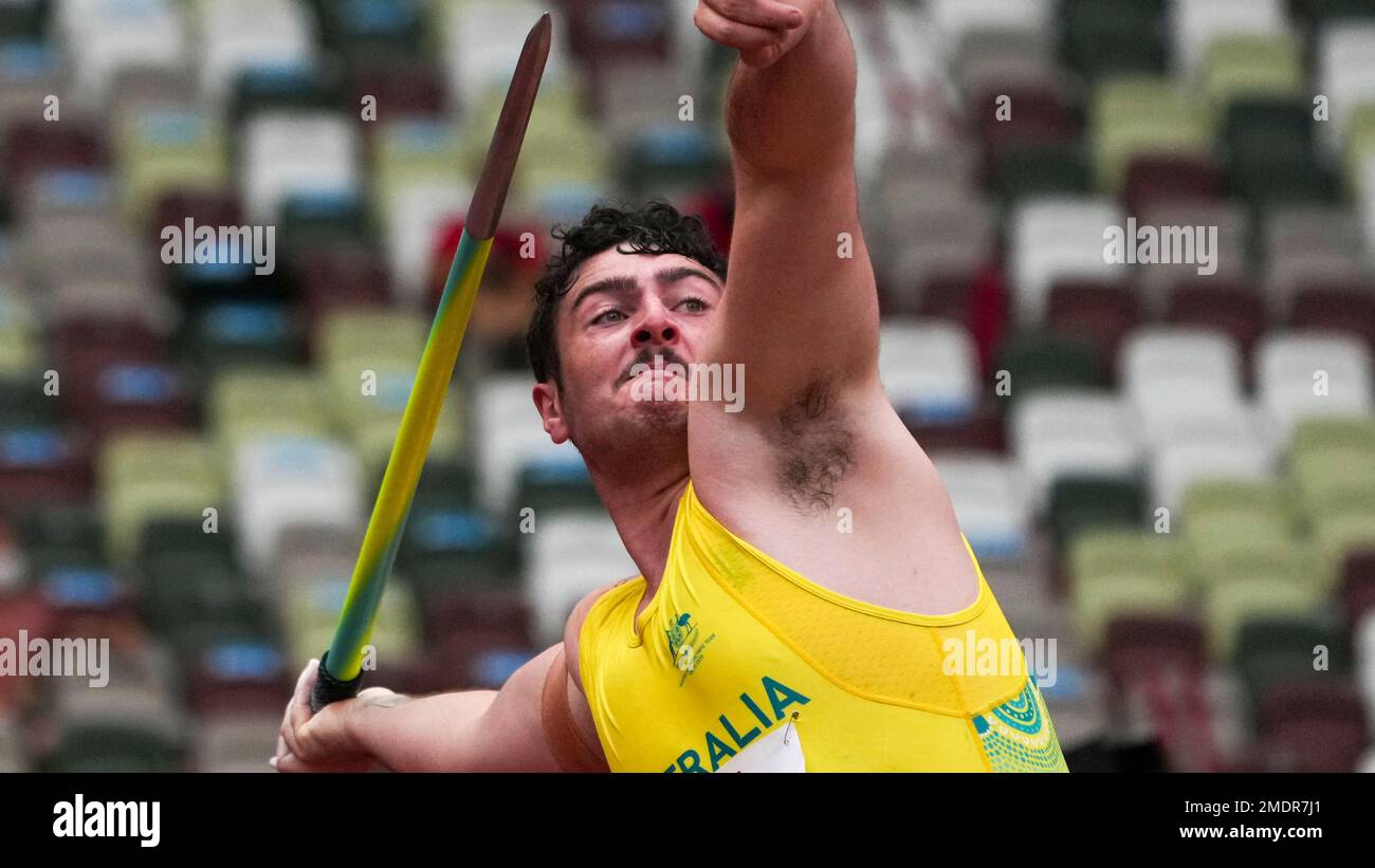Australia's Corey Anderson competes in the men's F38 javelin throw at ...