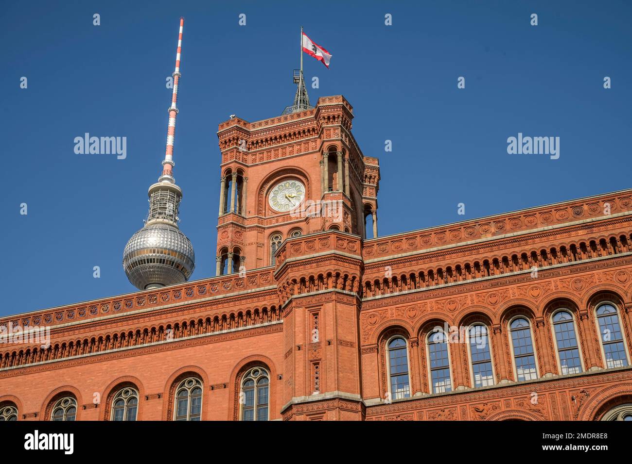 Red City Hall, TV Tower, Rathaustrasse, Mitte, Berlin, Germany Stock ...