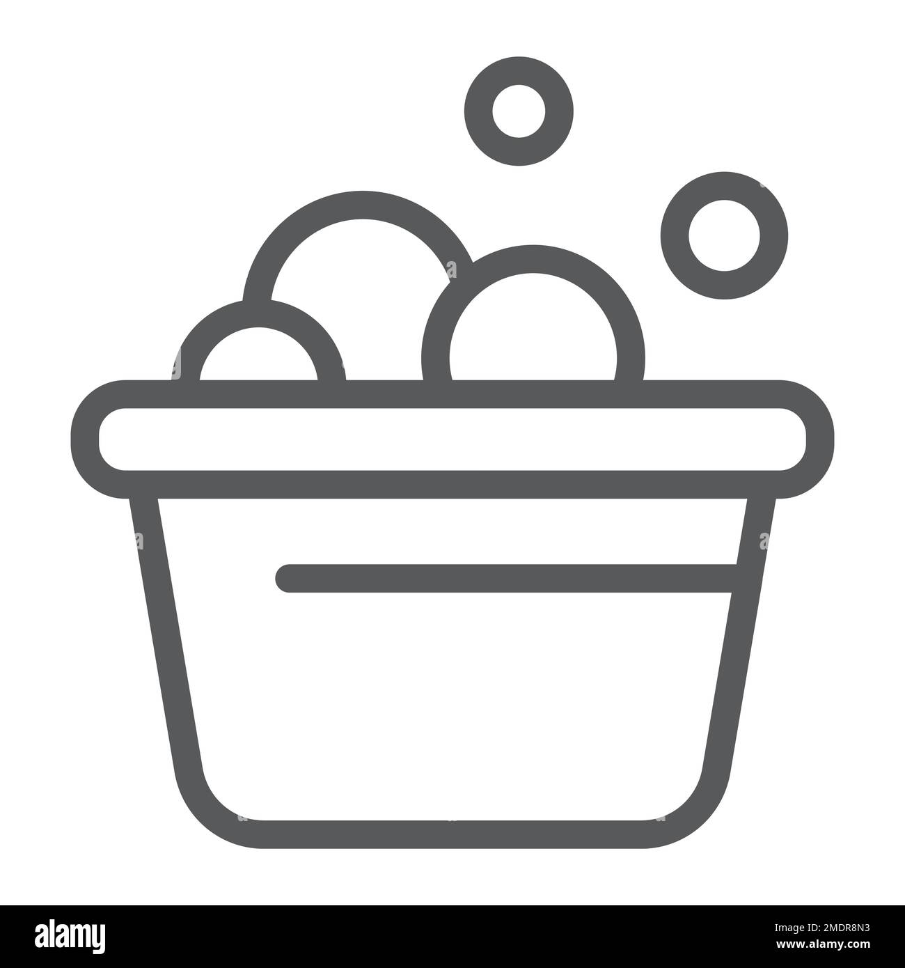 Laundry bucket line icon, clean and wash, basin with foam sign, vector ...