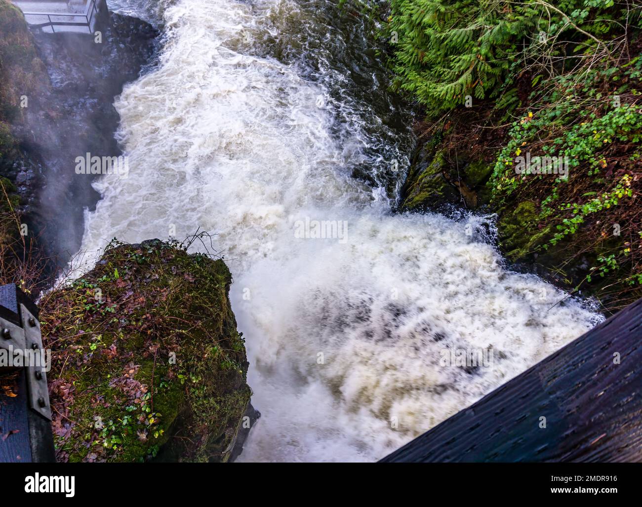Whitewater explodes at Lower Tumwater Falls in Washington State Stock ...
