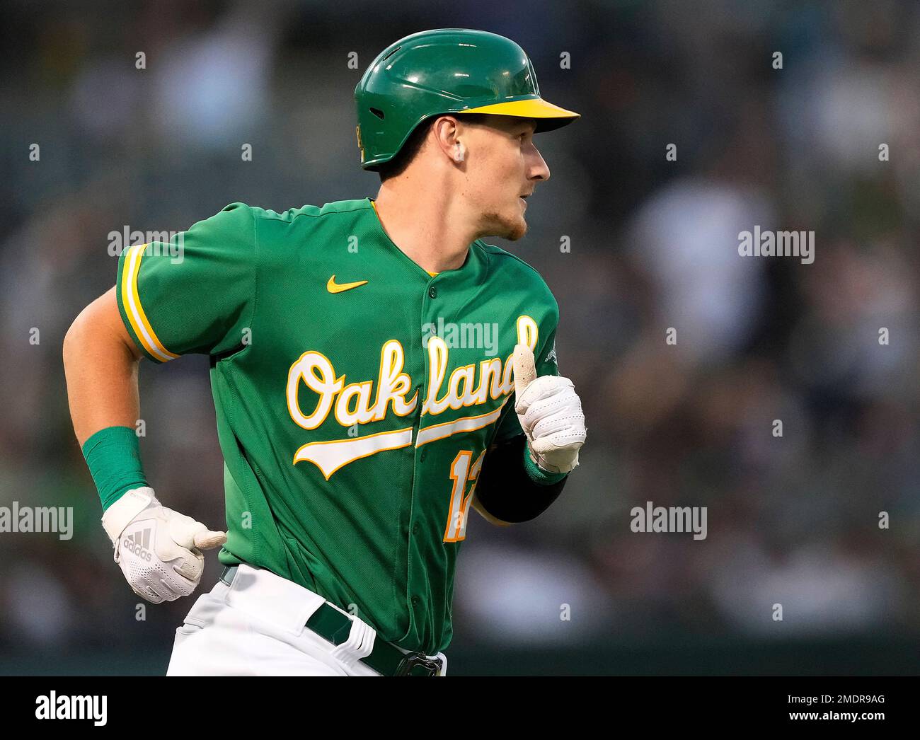 Oakland Athletics' Sean Murphy runs the bases after hitting a solo home ...