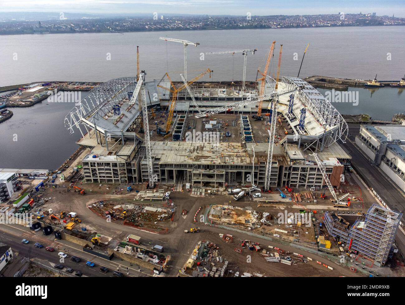 An aerial view of construction work at the site of Everton football ...