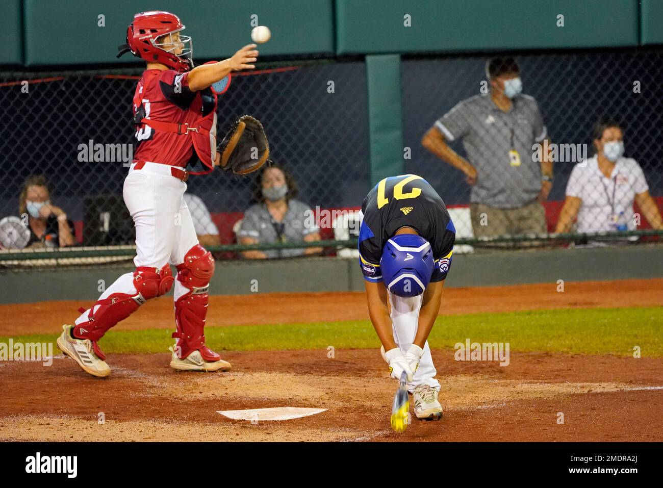 Torrance, Calif.'s Elias Emerson (21) reacts after striking out against ...
