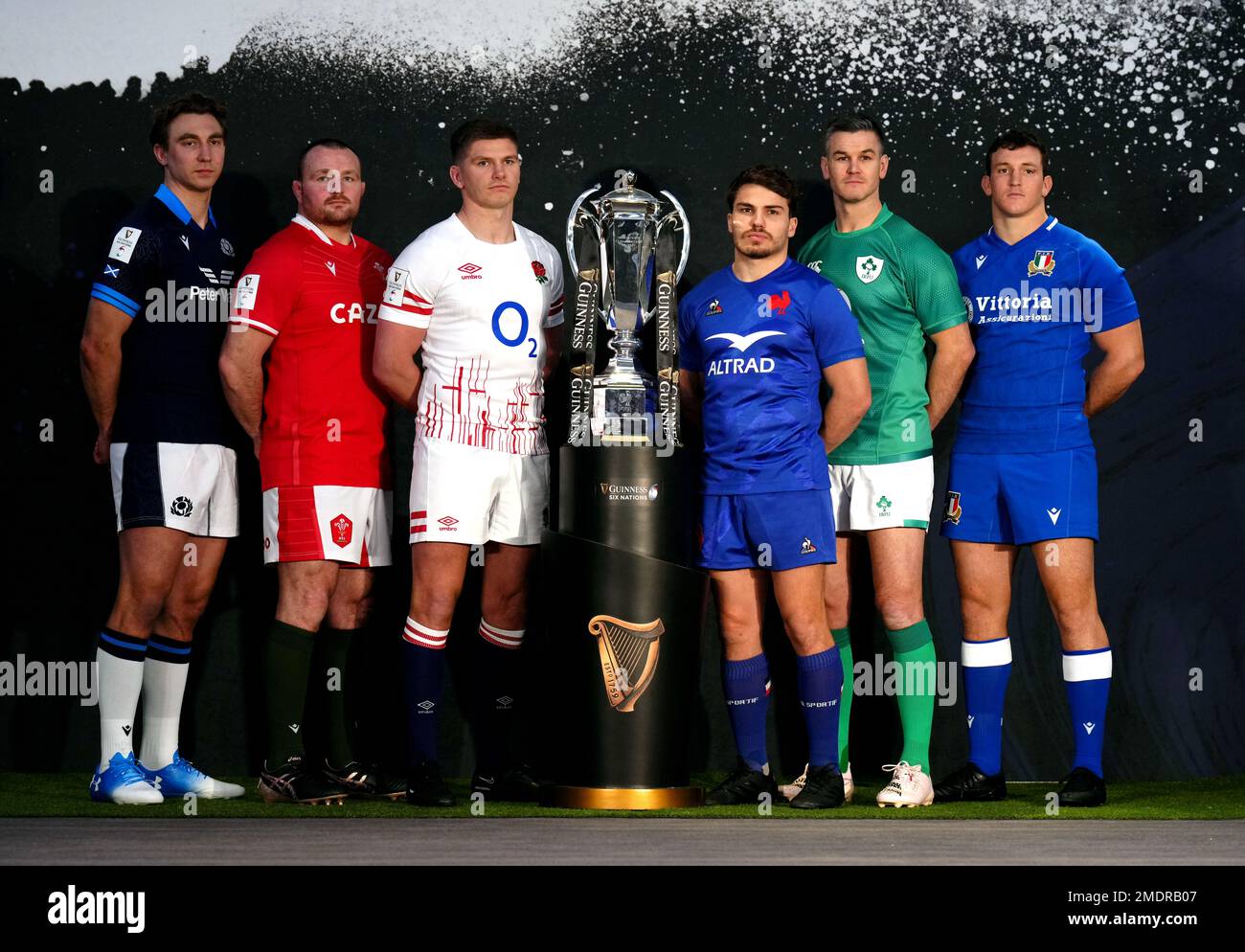 Scotland captain Jamie Ritchie, Wales captain Ken Owens, England captain Owen Farrell, France ...
