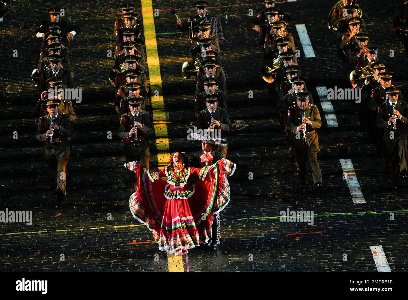 A Mexican military band performs during the Spasskaya Tower ...