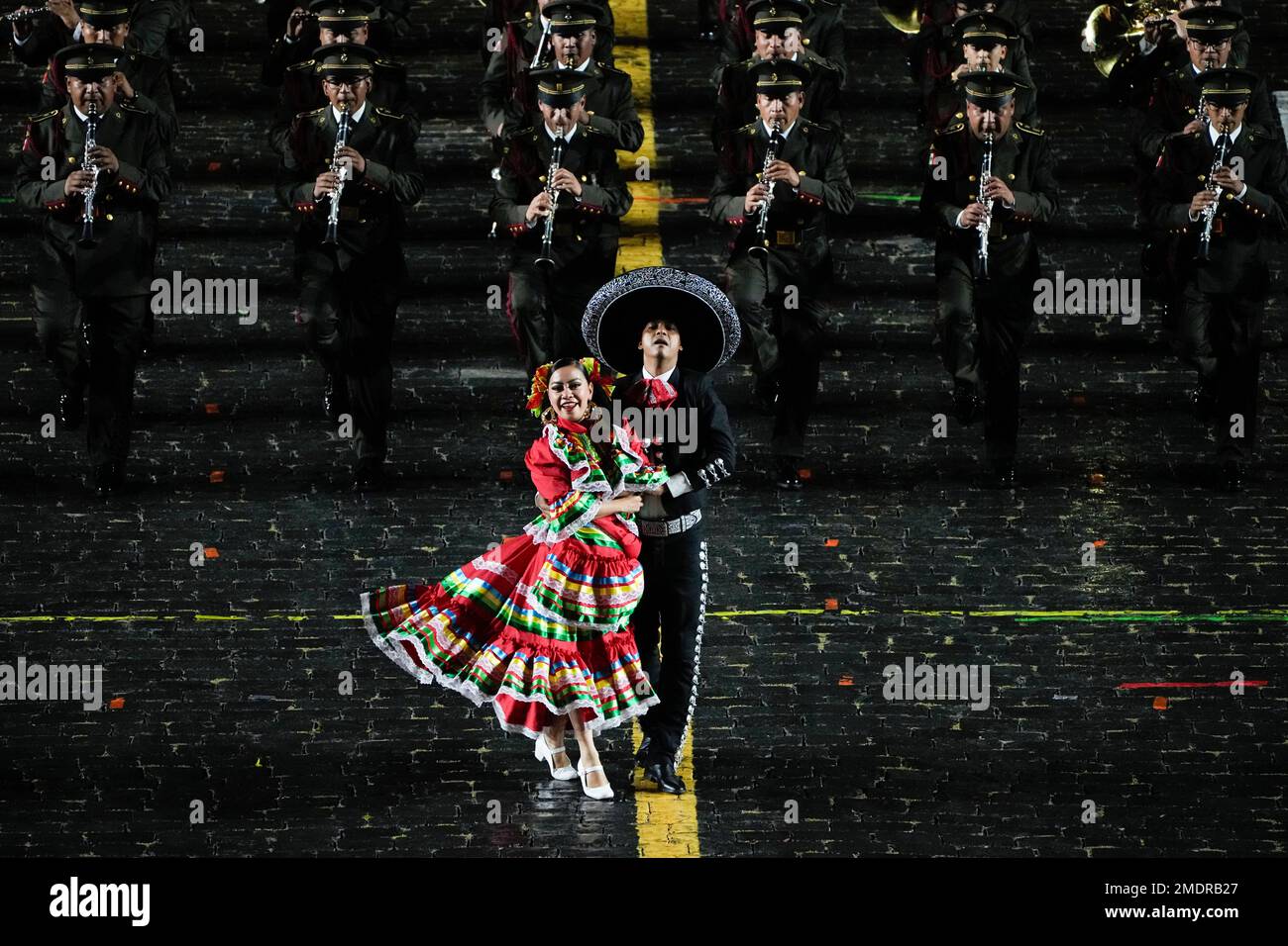 A Mexican military band performs during the Spasskaya Tower ...