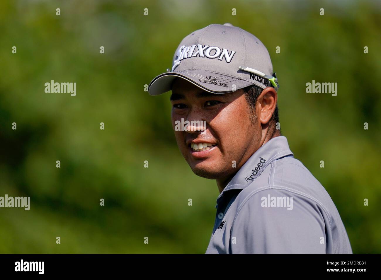 Hideki Matsuyama, of Japan, looks on after putting on the 10th green during the first round of ...