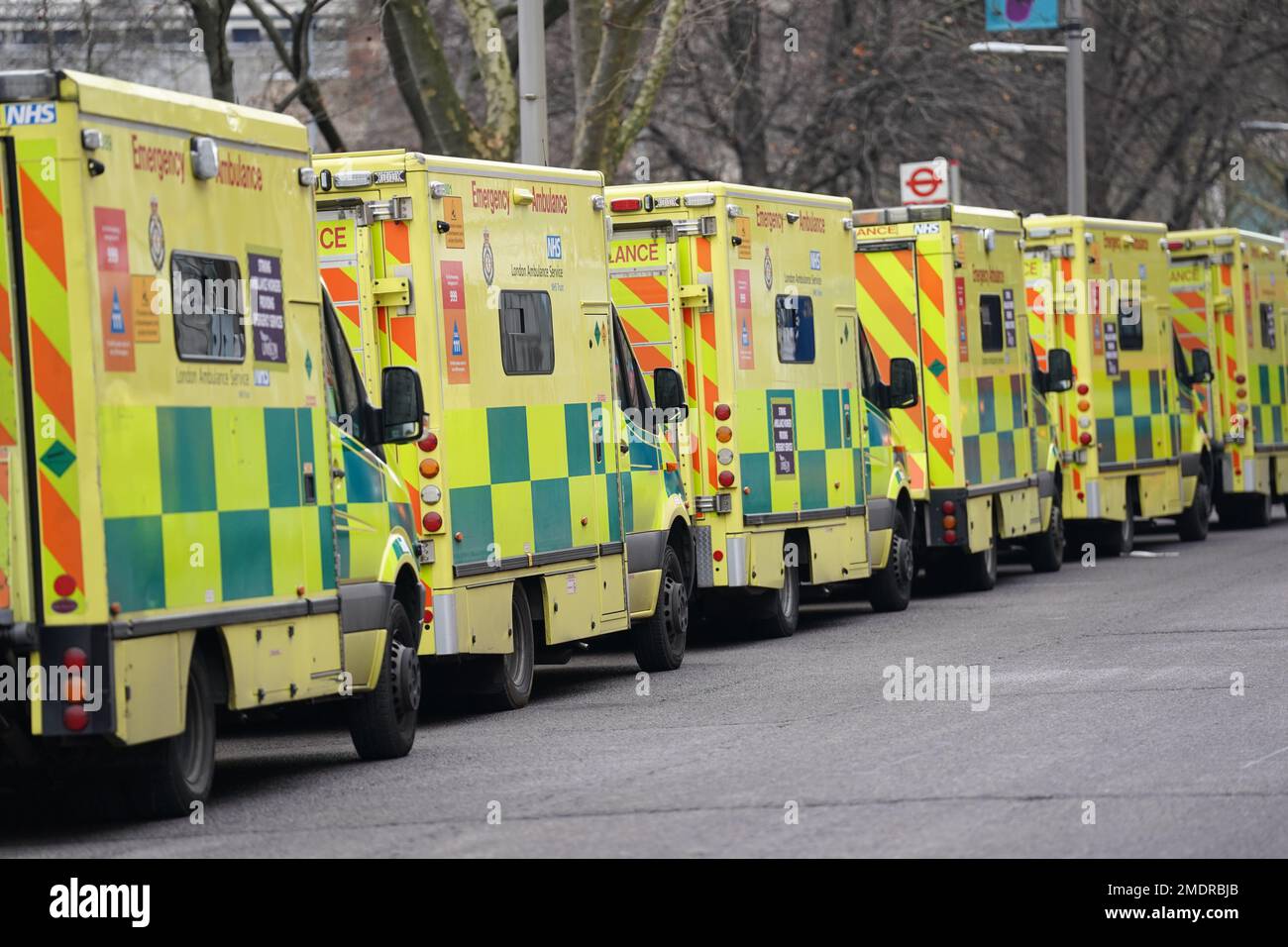 Ambulances parked outside London Ambulance Service NHS Trust control ...