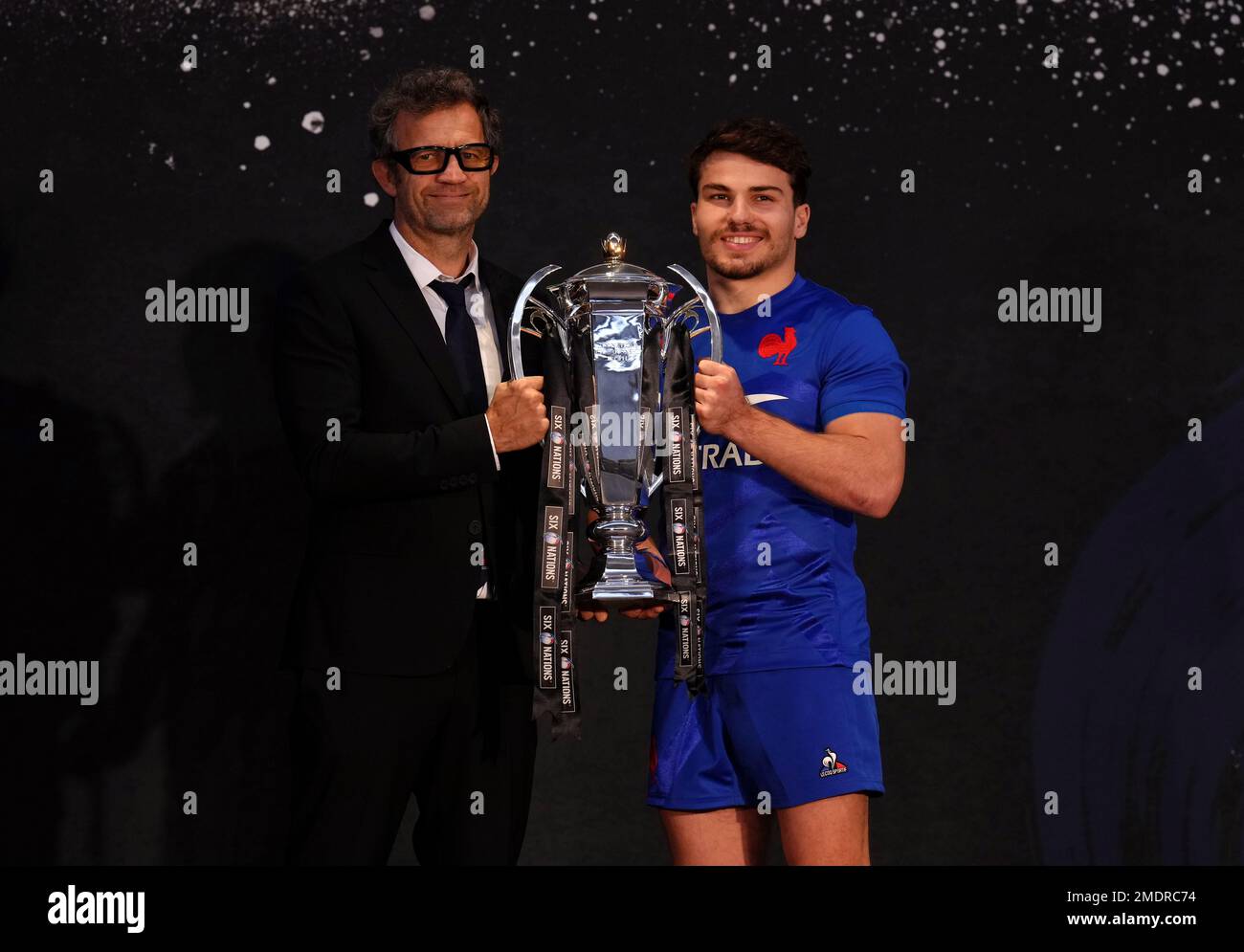 France head coach Fabien Galthie and captain Antoine Dupont with the ...