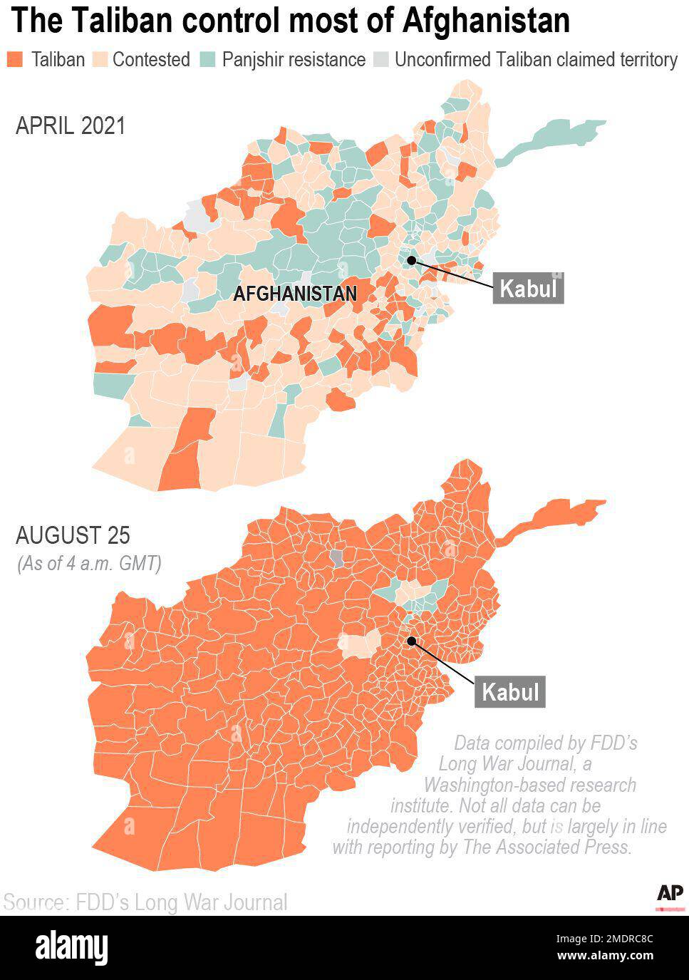 Map shows gains in areas of control in Afghanistan by the Taliban in ...