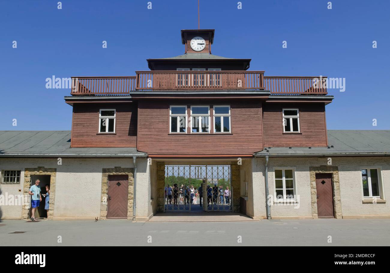 Camp gate, beech forest Concentration Camp Memorial, Thuringia, Germany ...