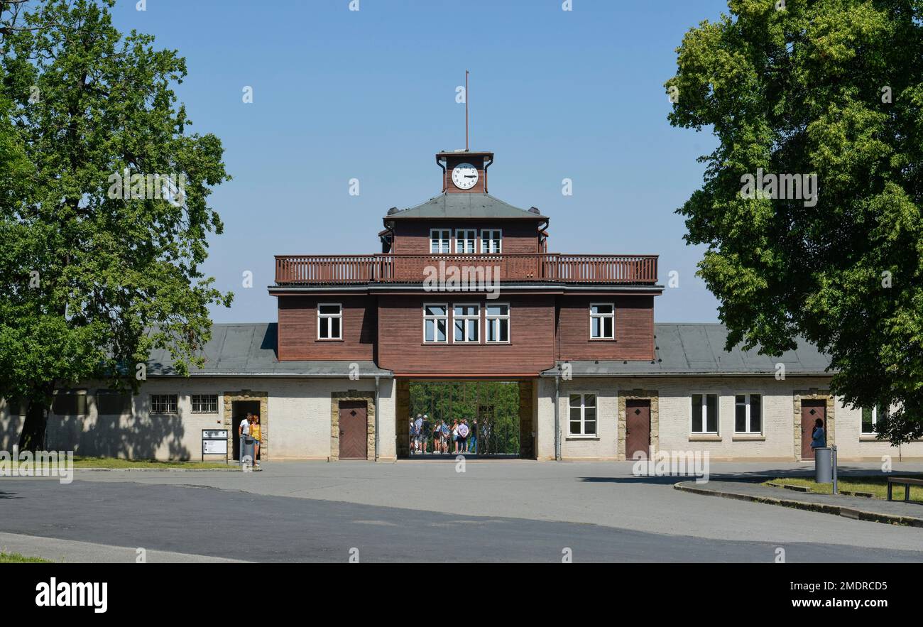 Camp gate, beech forest Concentration Camp Memorial, Thuringia, Germany ...