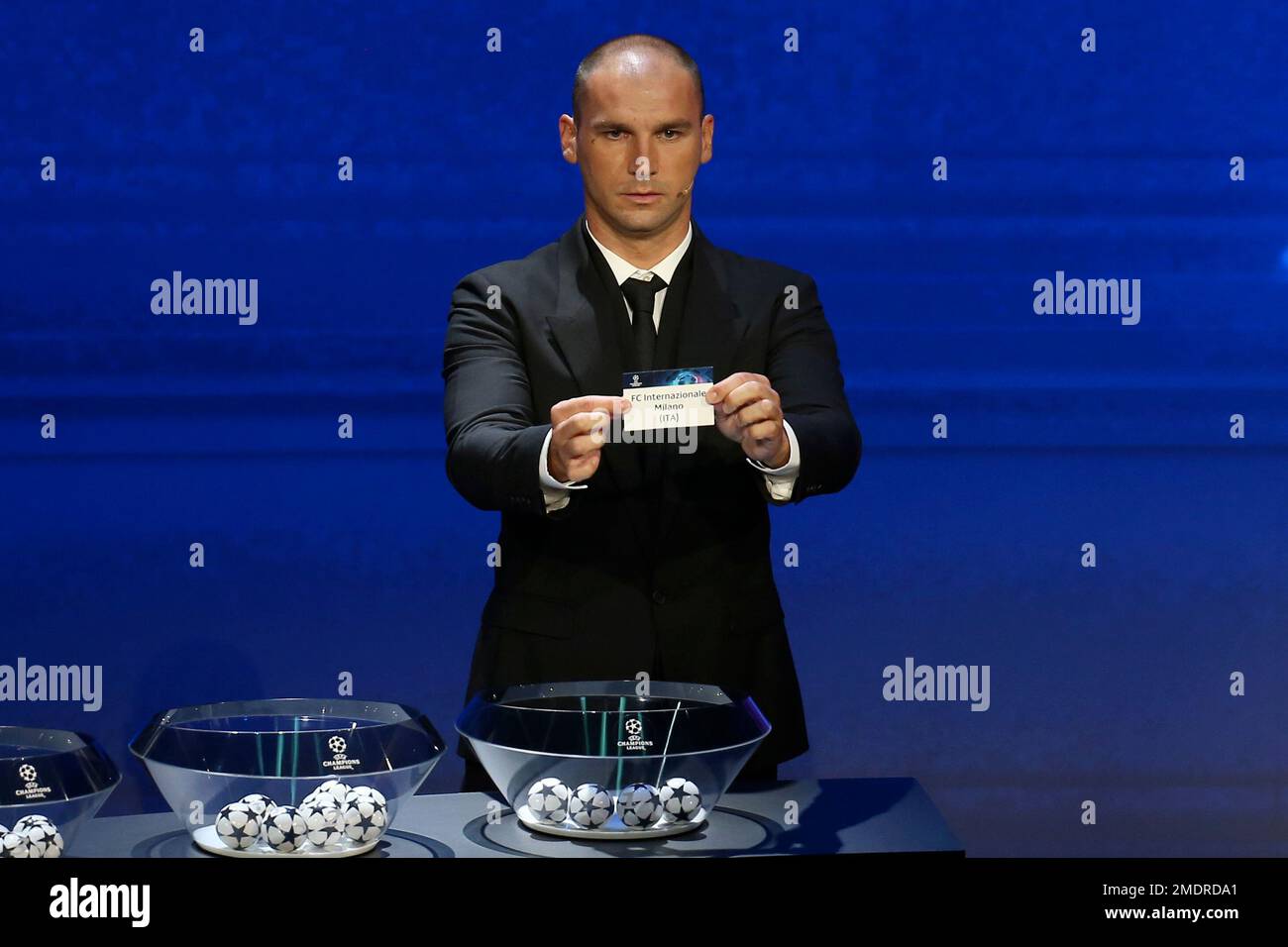 Serbian soccer player Branislav Ivanovic shows the name of Inter Milan ...
