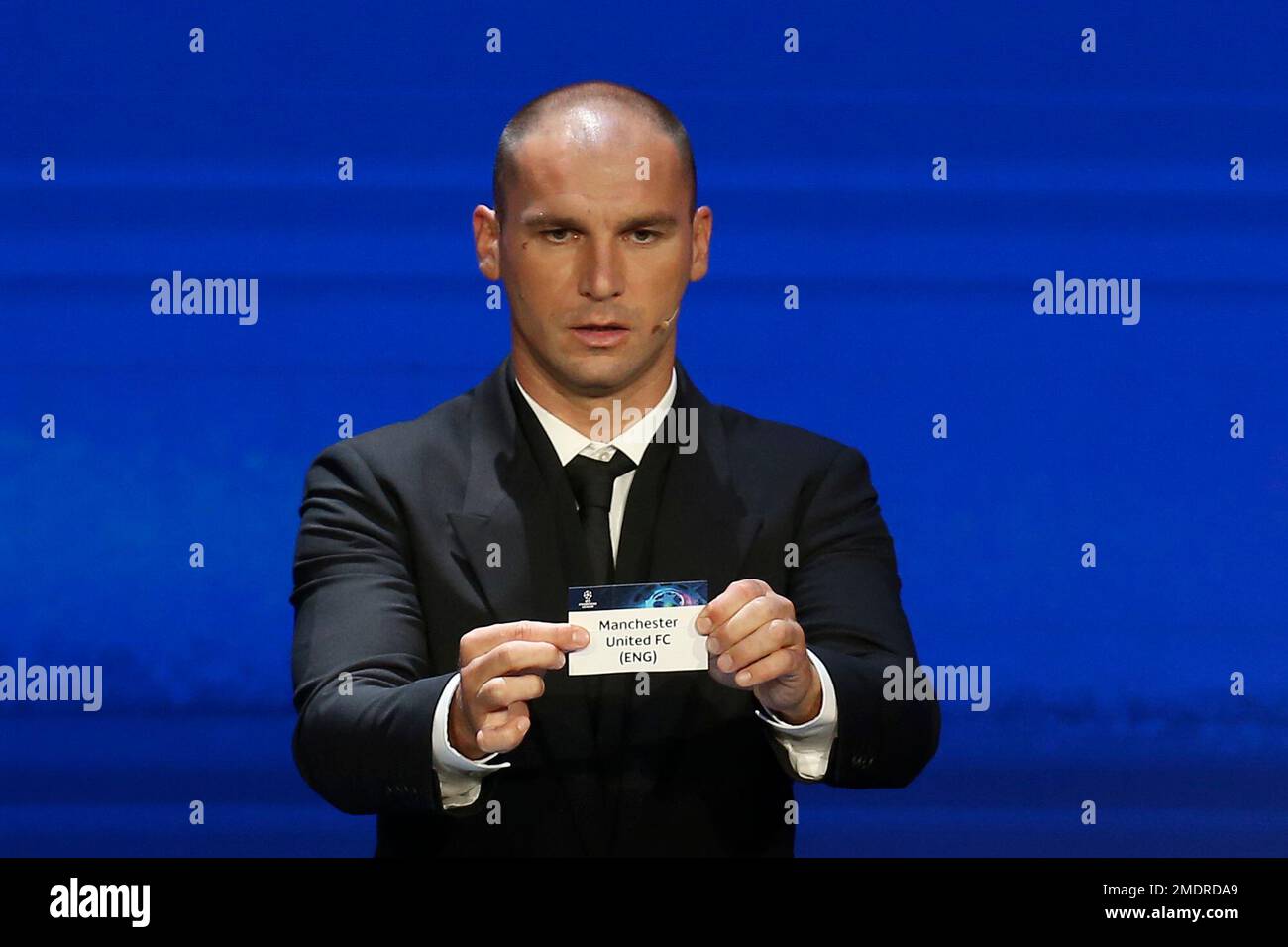 Serbian soccer player Branislav Ivanovic shows the name of Manchester ...