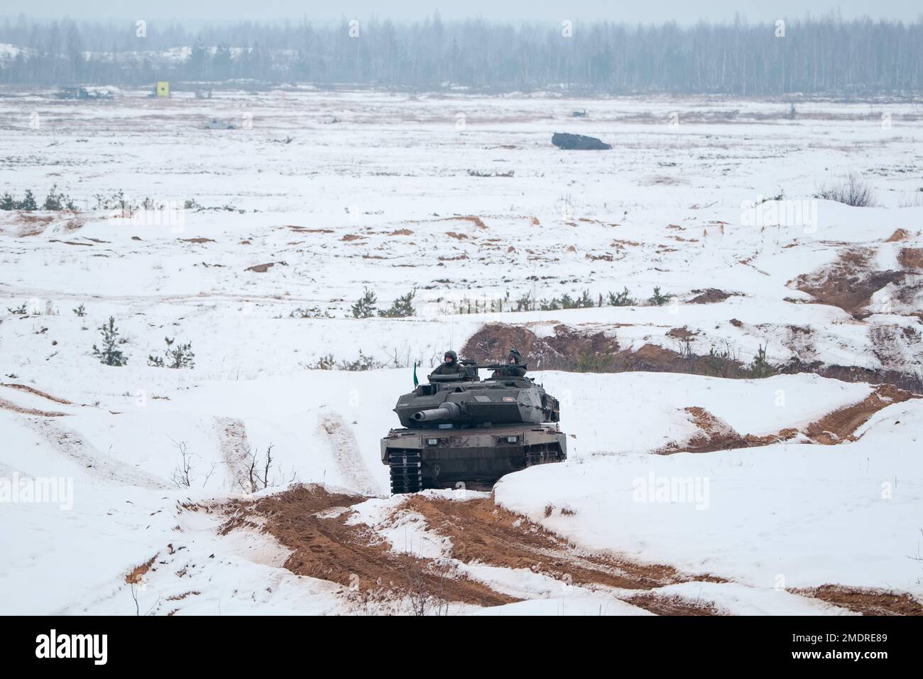ADAZI, LATVIA, FEBRUARY 2018 - Leopard 2 Tank at NATO forces exercises. Spanish army conducted ...