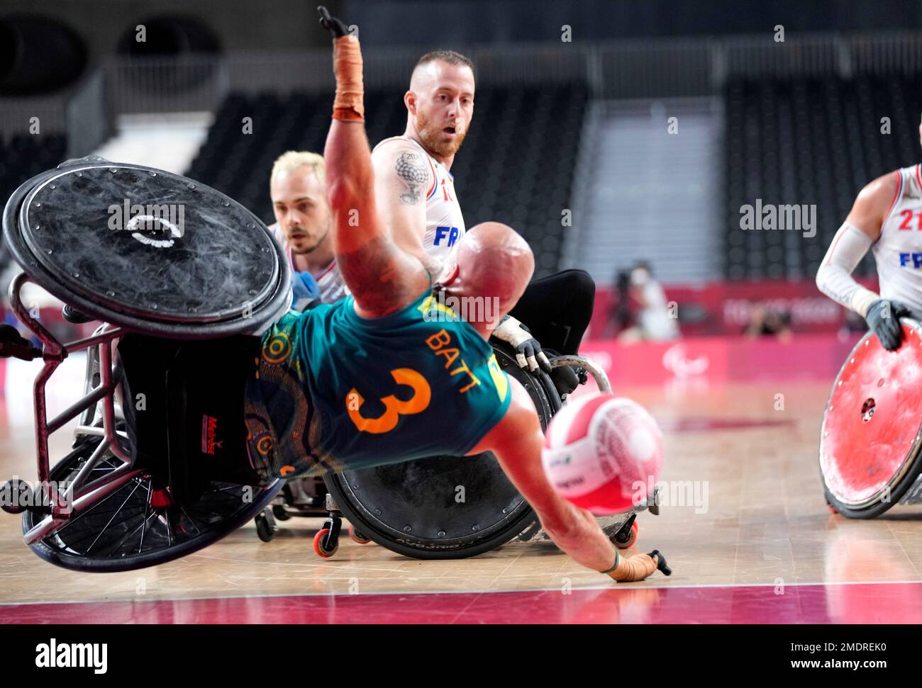 Australia's Ryley Batt is in the air after as Christophe Salegui of ...