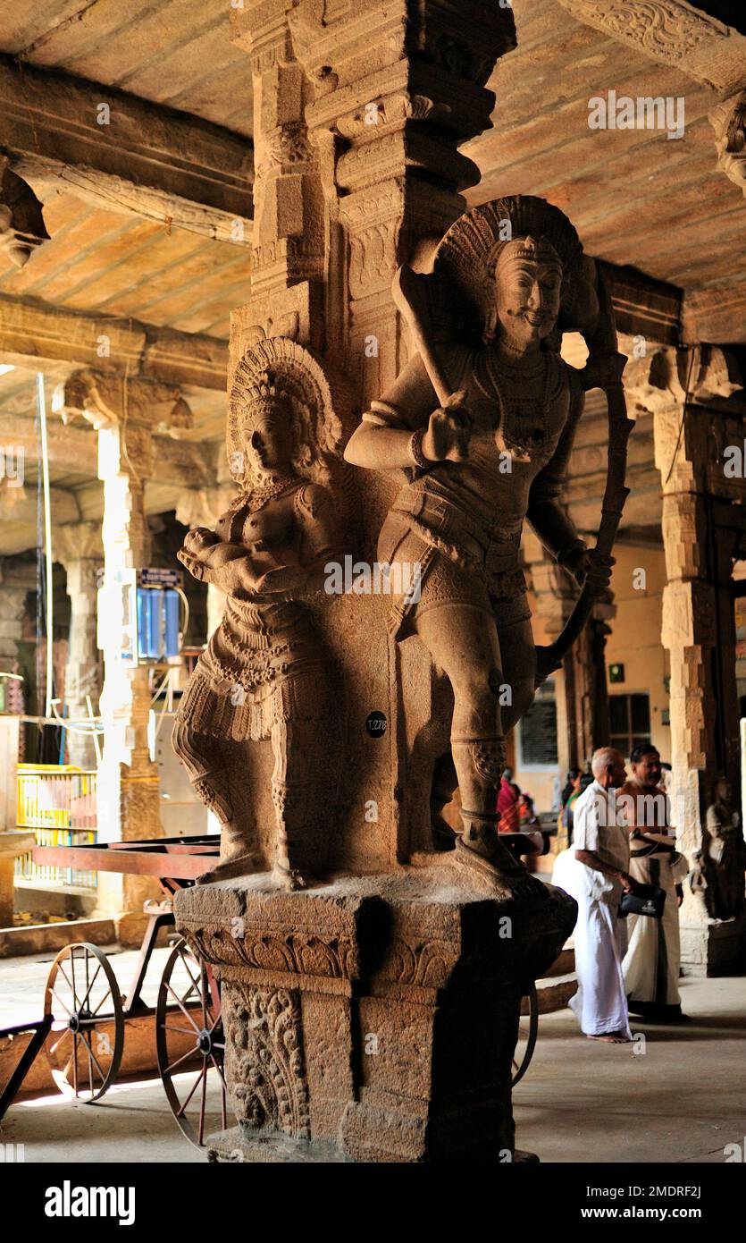 Ancient stone sculpture of guardian deities at Kanthimathi Nellaiyappar Temple at Tirunelveli ...