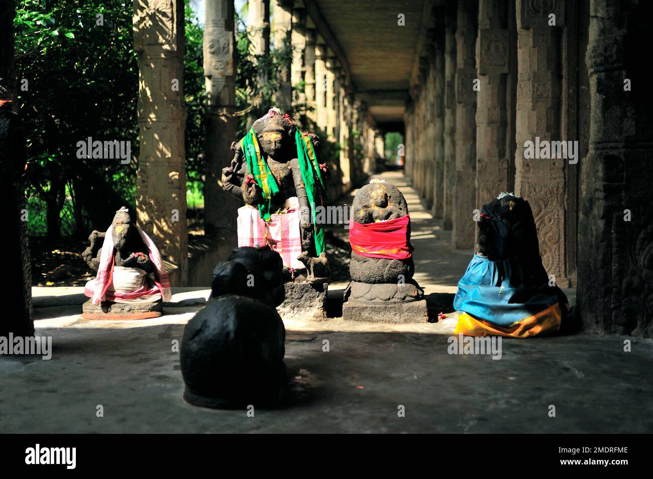 Statues of god and goddess in corridor of Kanthimathi Nellaiyappar Temple at Tirunelvelli state ...