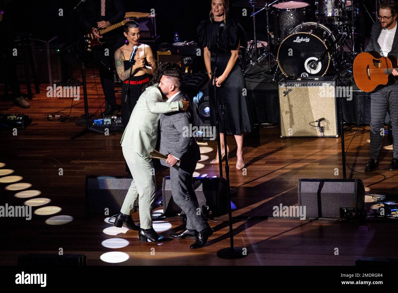 Dan Smyers, left, and Shay Mooney of Dan + Shay accept the Jim Reeves ...