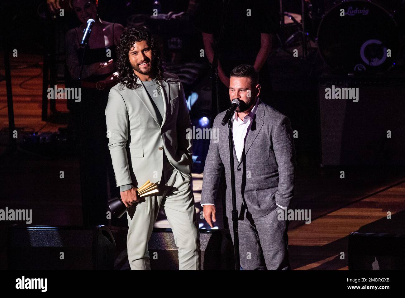 Dan Smyers, left, and Shay Mooney of Dan + Shay accept the Jim Reeves ...