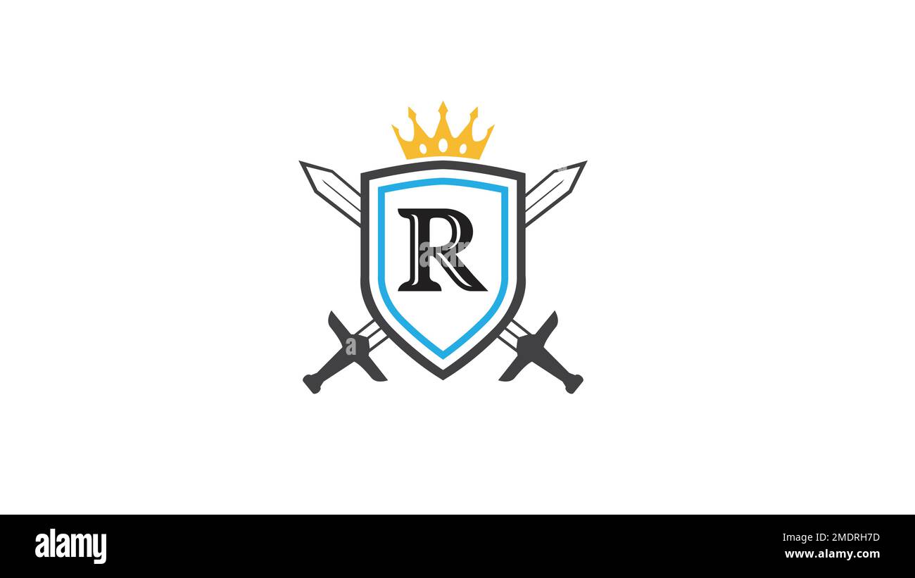 creative shield letter r swords crown logo vector design Stock Vector ...