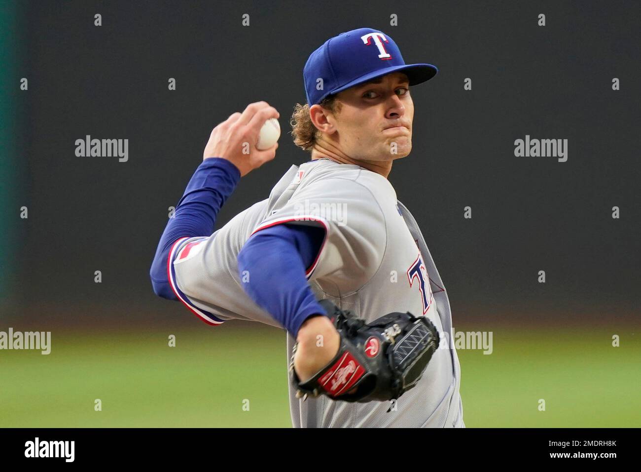 Texas Rangers starting pitcher Jake Latz delivers during the first ...