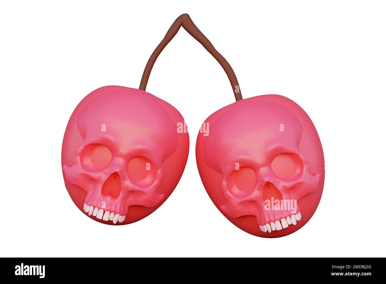 Cherry skulls. Deadly poisonous berry. Head of skeleton, 3d render ...