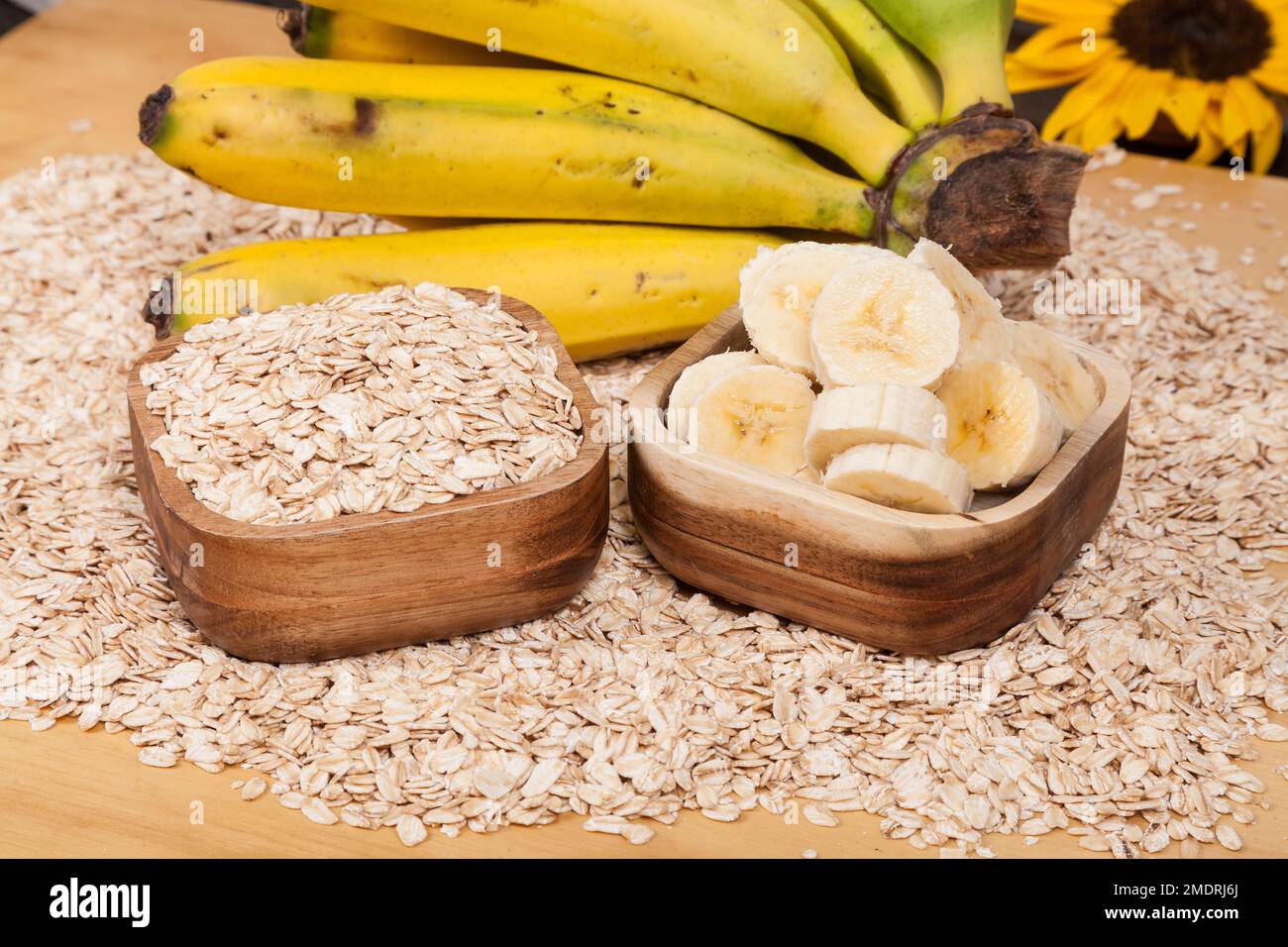 Healthy food - healthy combination of oat flakes with ripe banana Stock ...