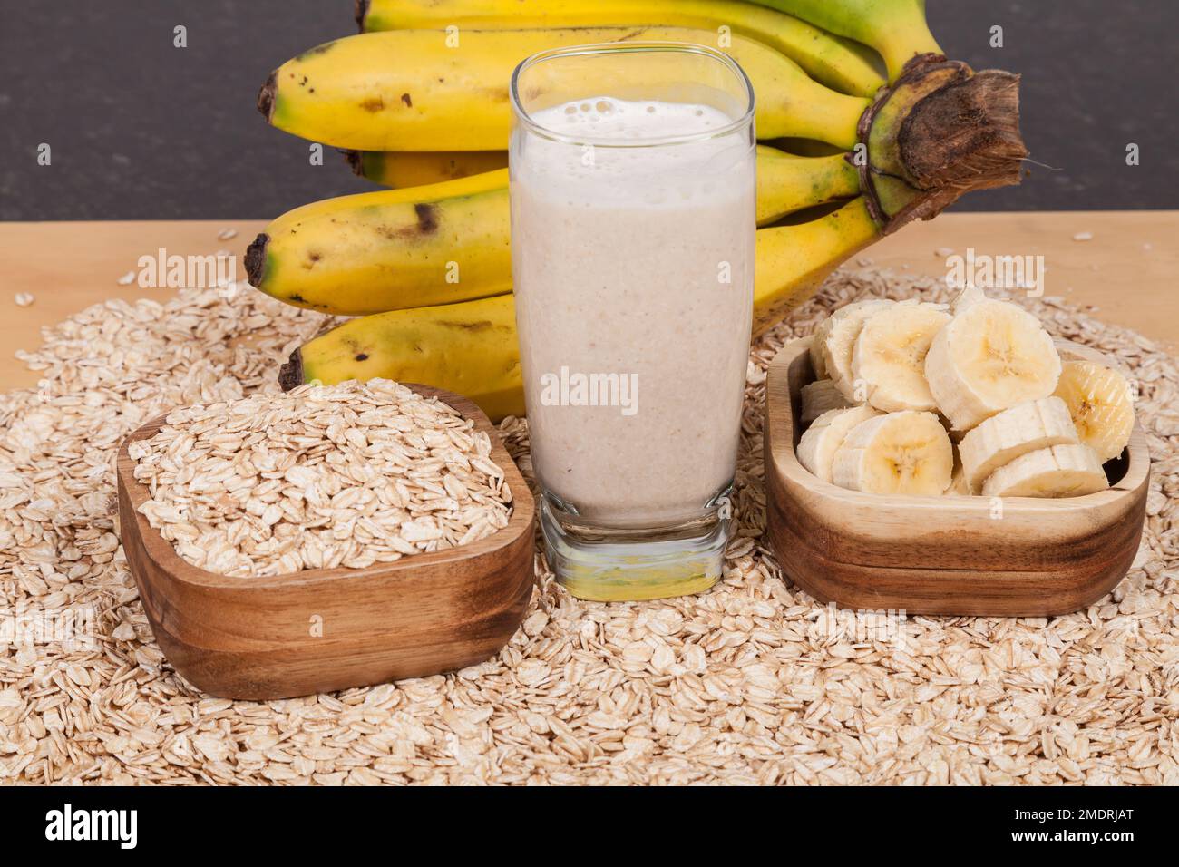 Healthy food - healthy combination of oat flakes with ripe banana Stock ...