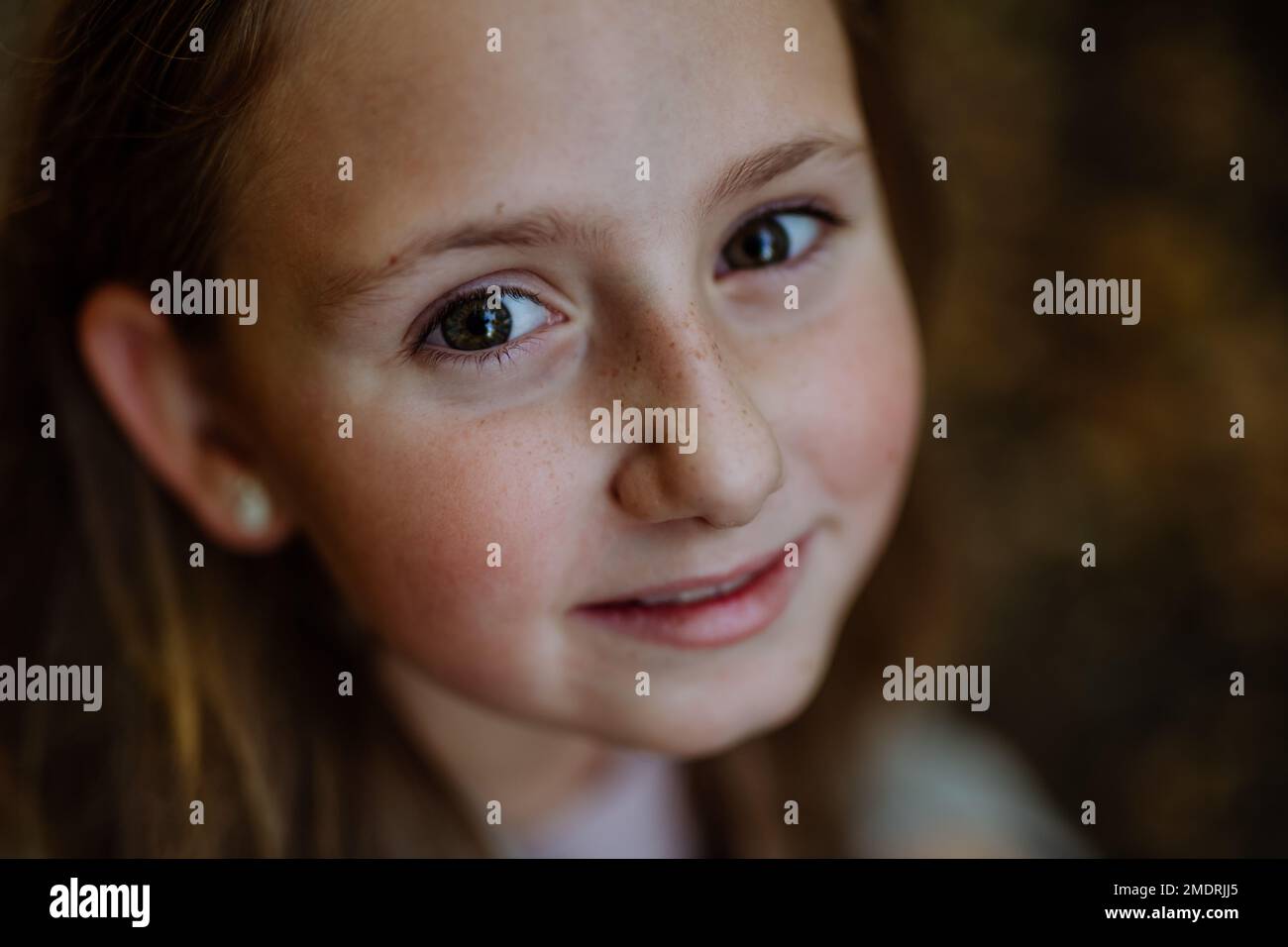 Portrait of girl standing outdoor in forest Stock Photo - Alamy