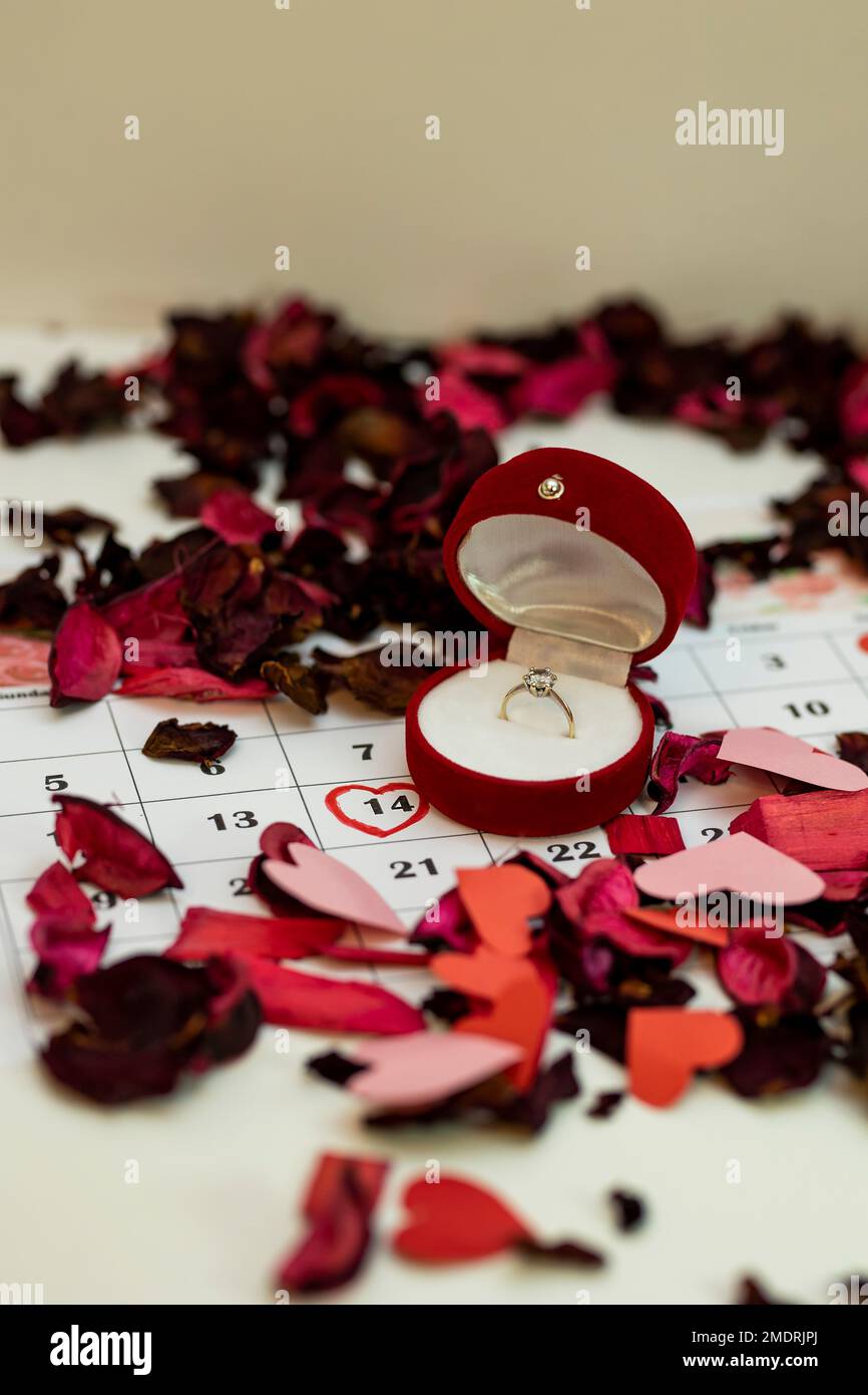 Vertical frame in which a diamond ring box is prepared for the marriage ...