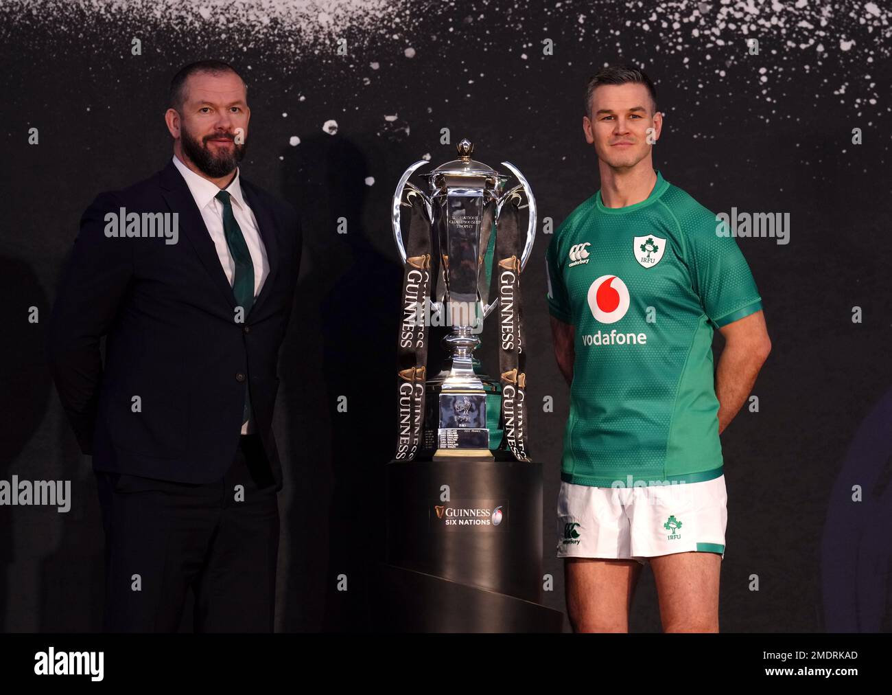 Ireland head coach Andy Farrell and captain Johnny Sexton with the trophy during the Guinness ...