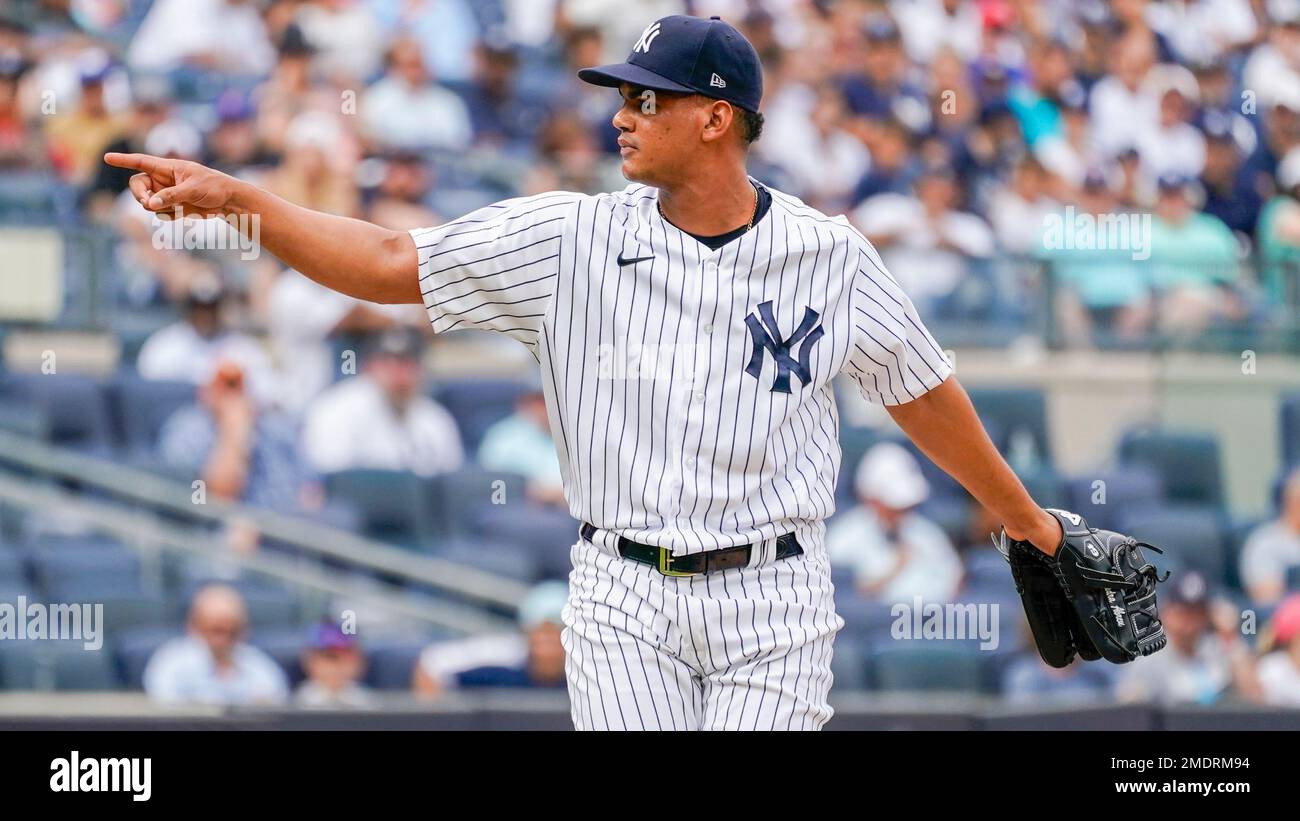 New York Yankees pitcher Albert Abreu in the ninth inning of a baseball ...