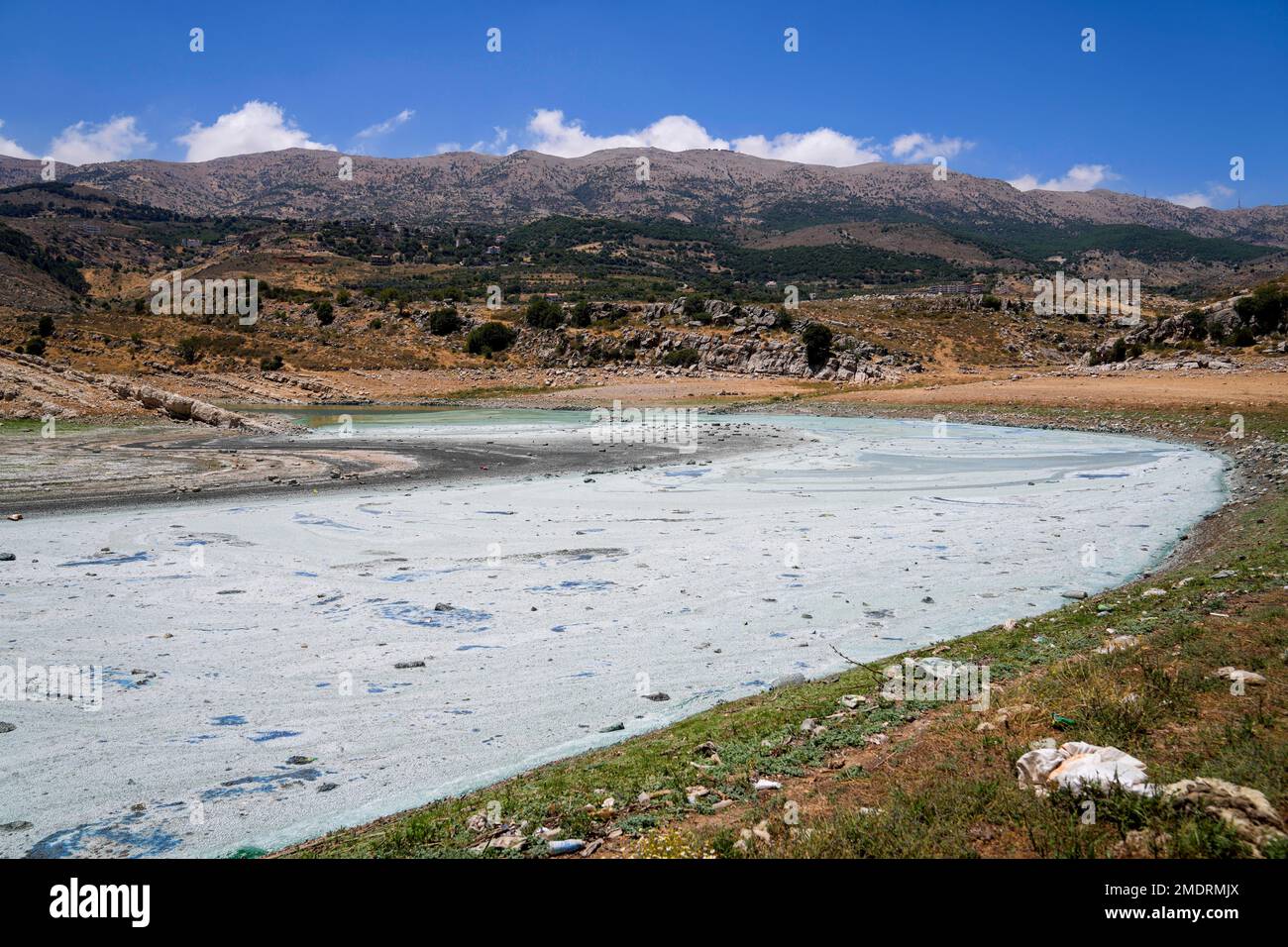 Heavily polluted Litani River flows through the village of Saghbin ...