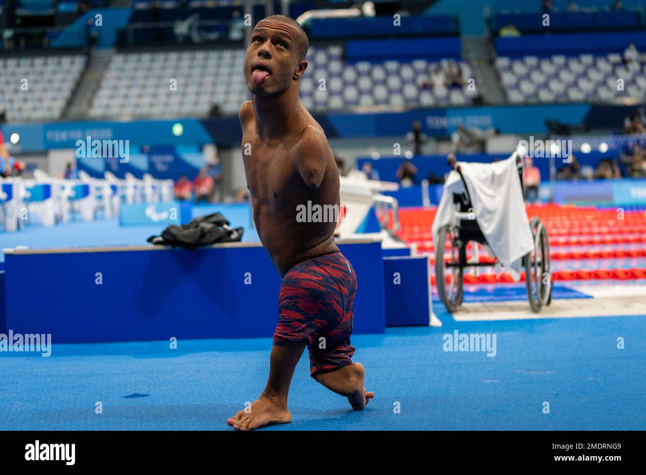 Gabriel Geraldo do Santos Araujo, from Brazil, reacts after competing ...