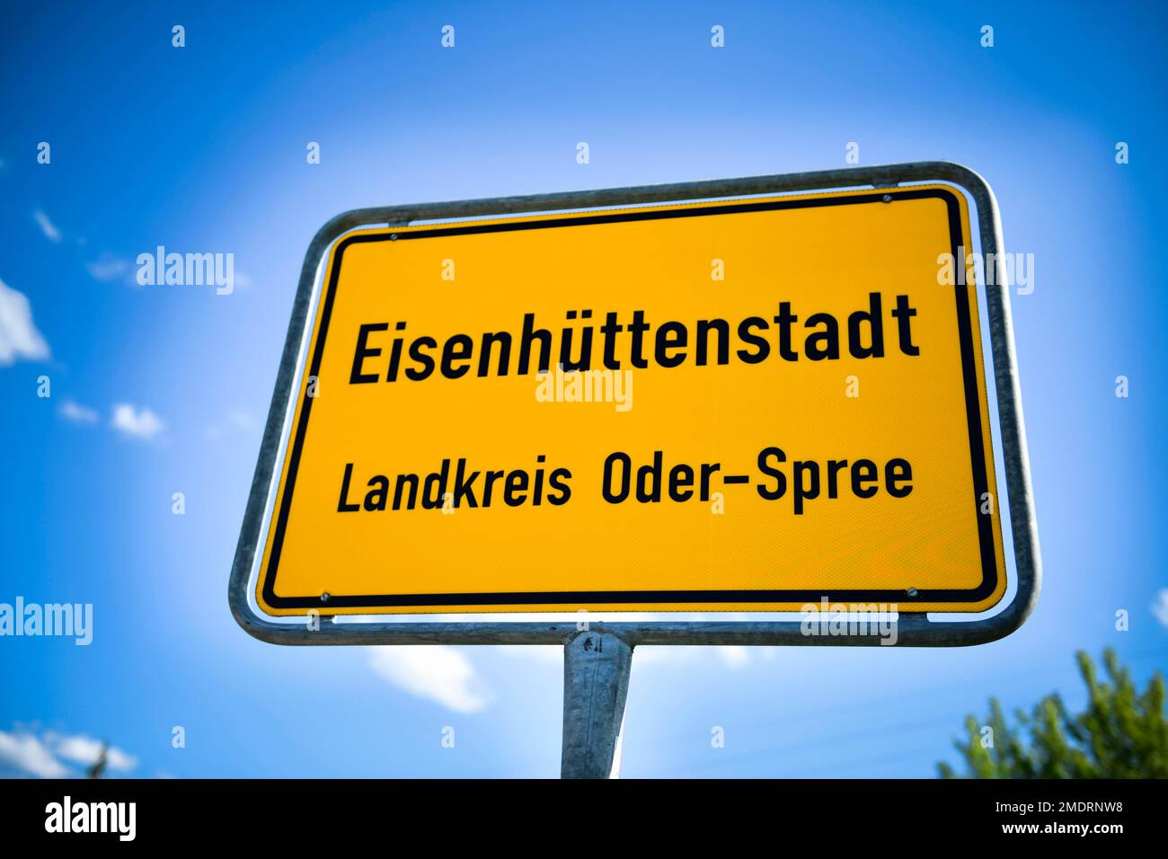 Town entrance sign, Eisenhuettenstadt, Brandenburg, Germany Stock Photo ...
