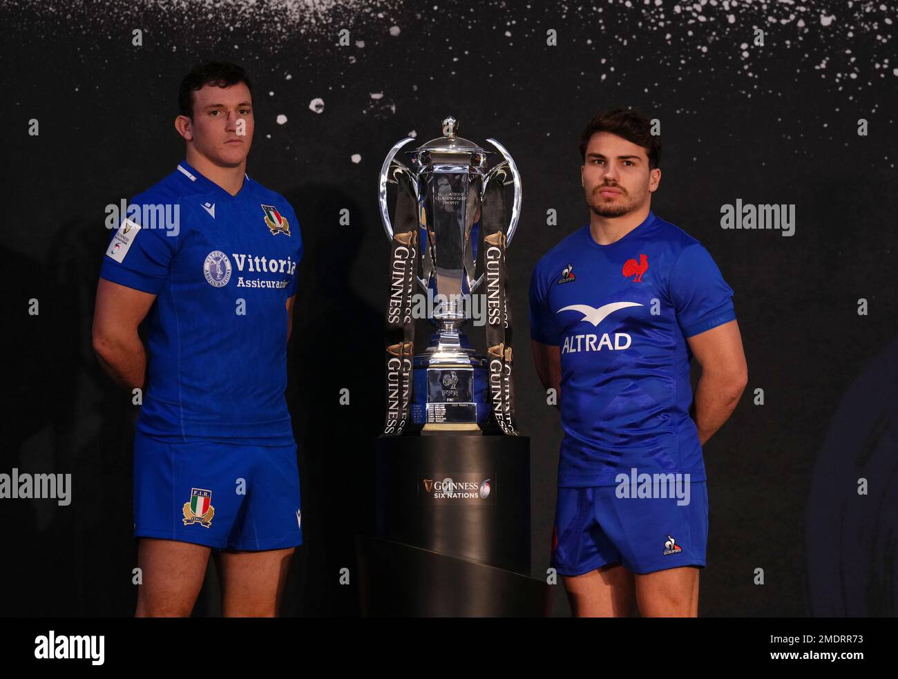 France captain Antoine Dupont and Italy captain Michele Lamaro with the ...